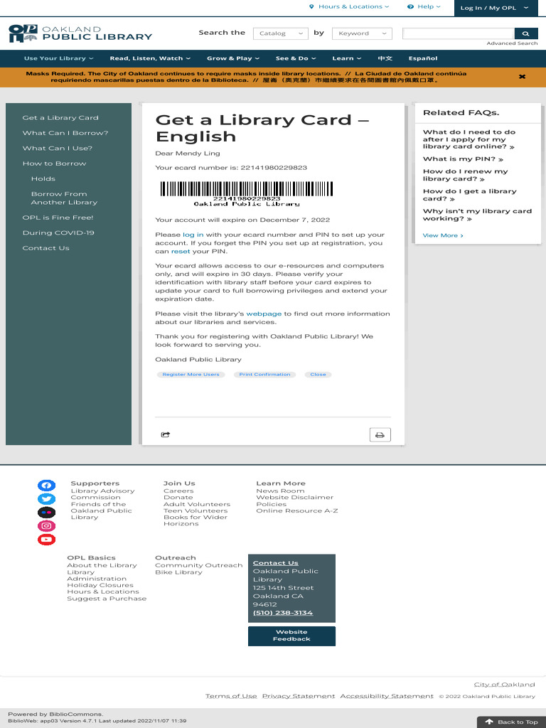 Get A Library Card - English Oakland Public Library | PDF | Libraries | Cyberspace