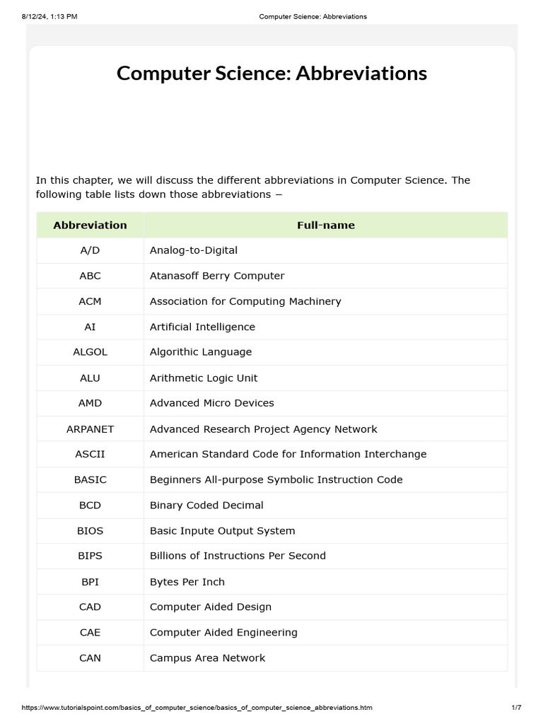 Computer Science - Abbreviations | PDF | Computer Network | Binary Coded Decimal