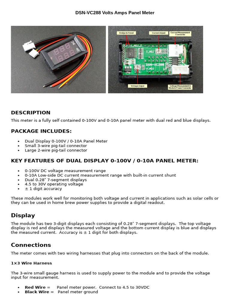 DSN-VC288 Volts Amps Panel Meter | PDF | Power Supply | Electric Power