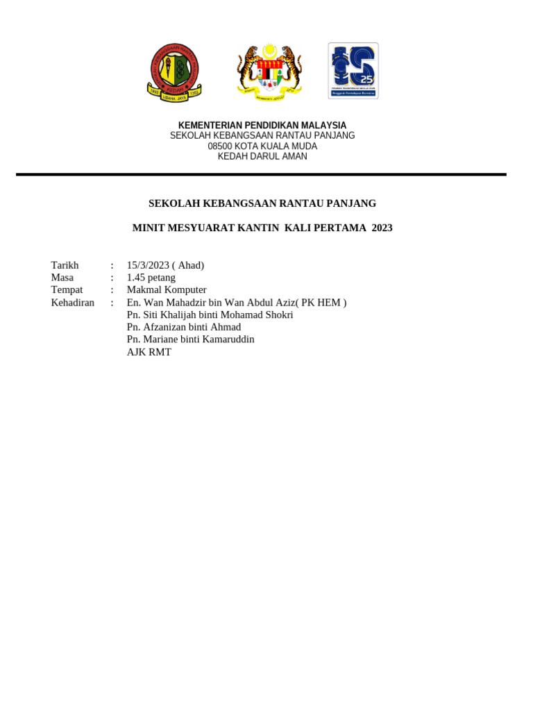 Minit Mesyuarat Kantin 1 2023 | PDF