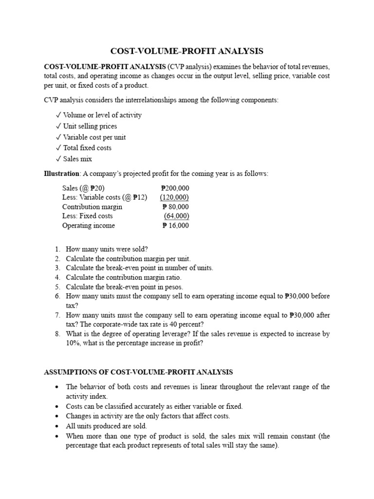 Cost Volume Profit Analysis | PDF | Business Economics | Financial ...