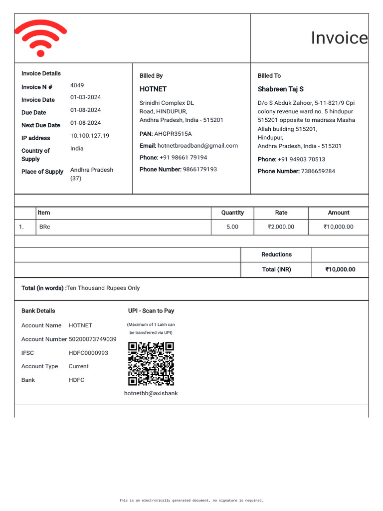 Invoice 4049 Hotnet Shabreen Taj s Output | PDF | Invoice