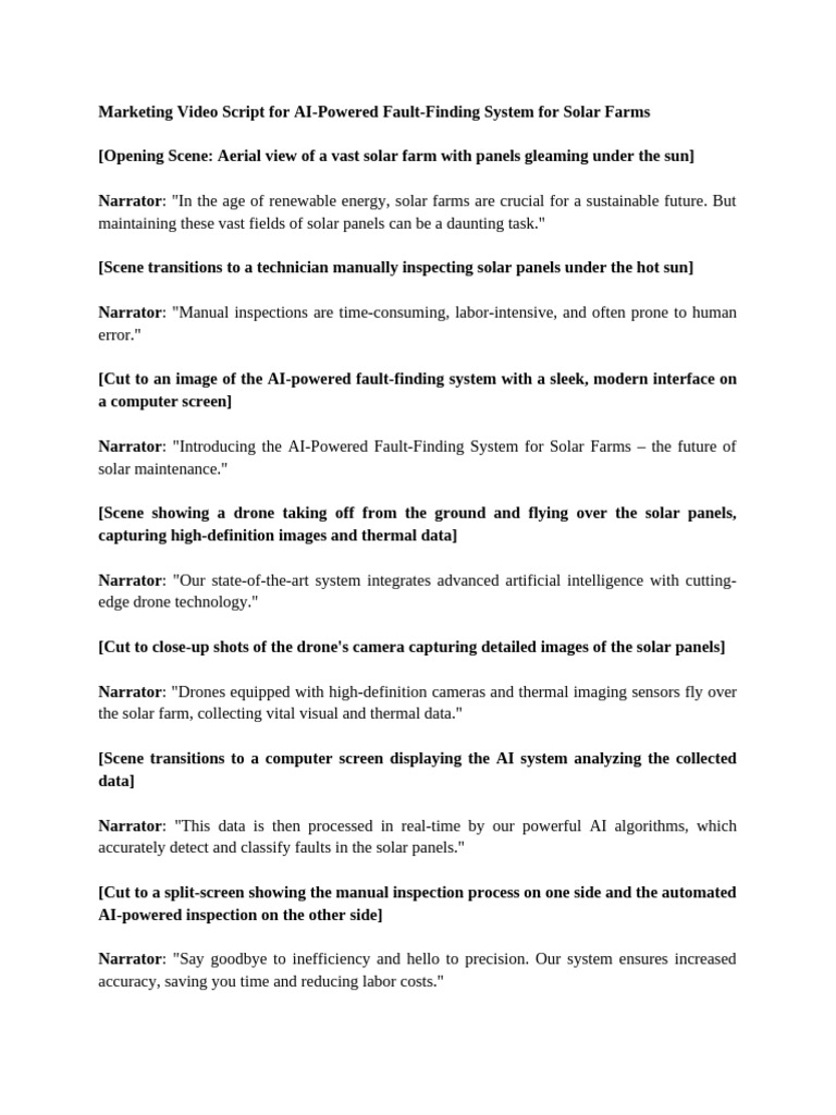 Marketing Video Script For AI-Powered Fault-Finding System For Solar ...