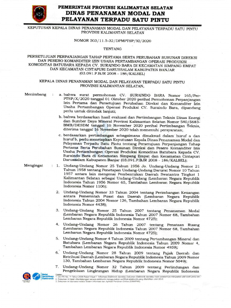 Perpanjangan 1 - IUP OP SR - 2020 | PDF