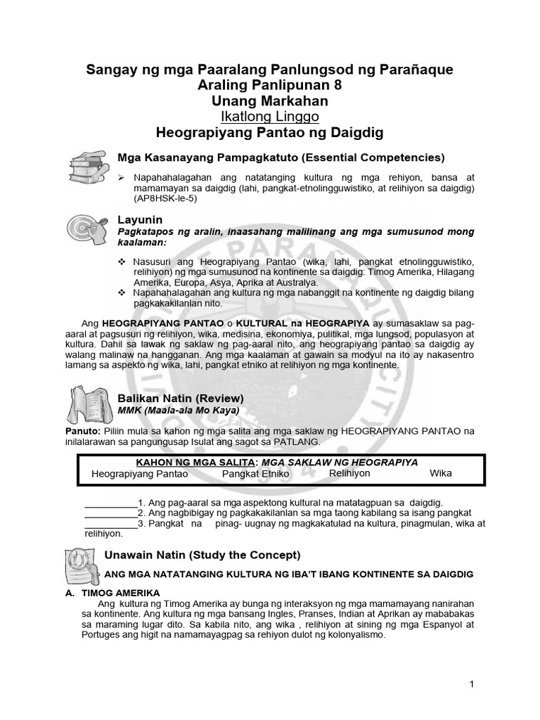 AP Grade8 Quarter1 Module Week3 | PDF AP Grade8 Quarter1 Module Week3 | PDF
