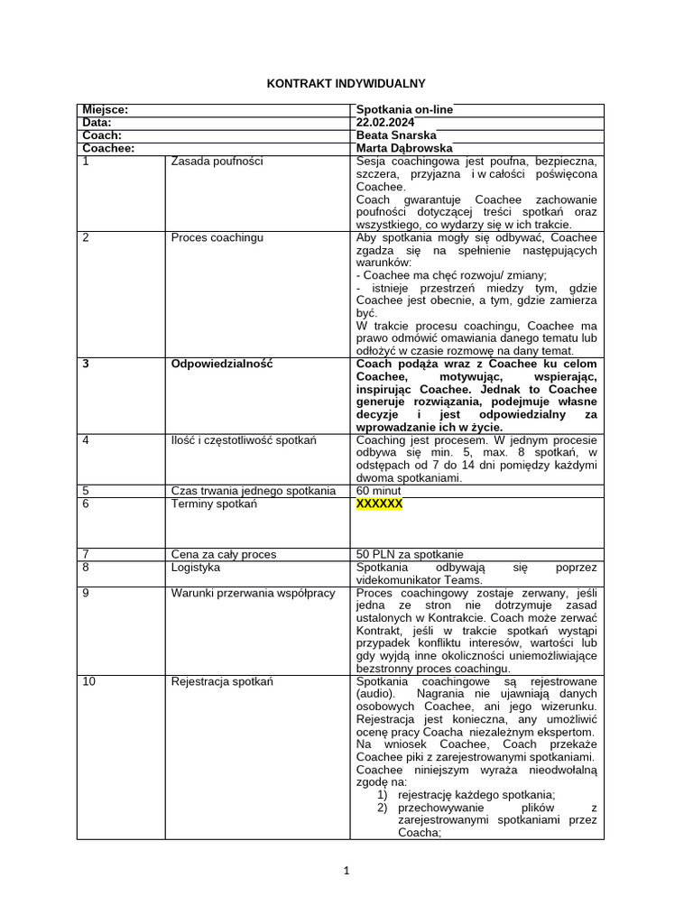 Kontrakt Indywidualny - Marta Dabrowska-1 | PDF