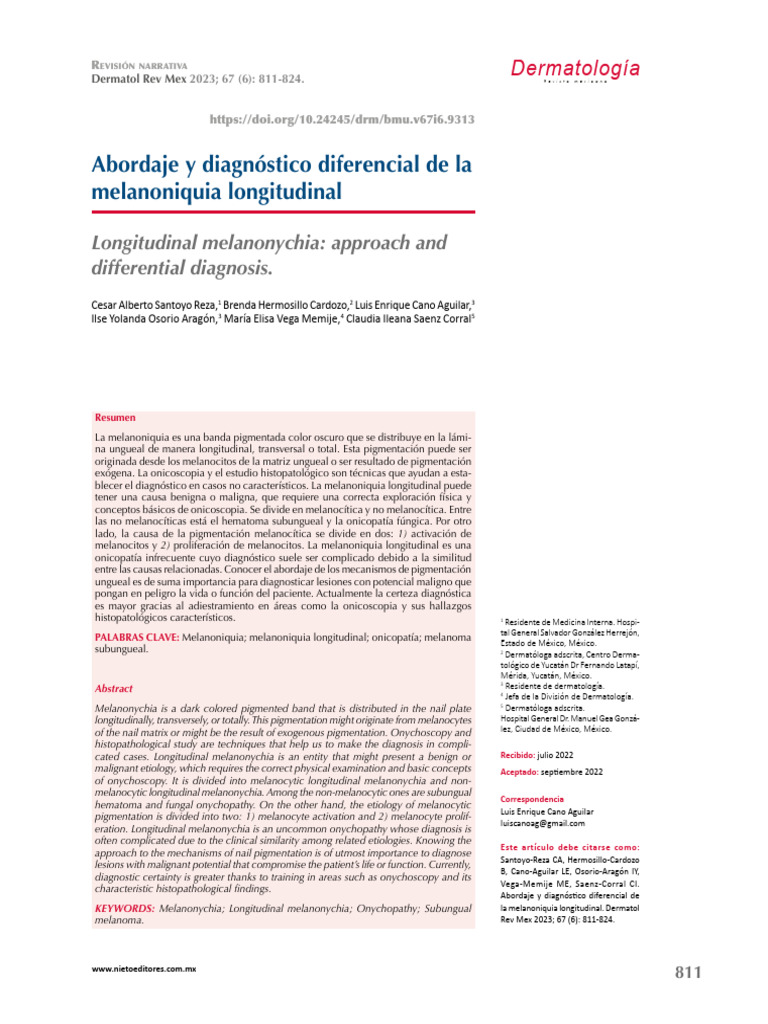 Abordaje y Diagnóstico Diferencial de La Melanoniquia Longitudinal ...