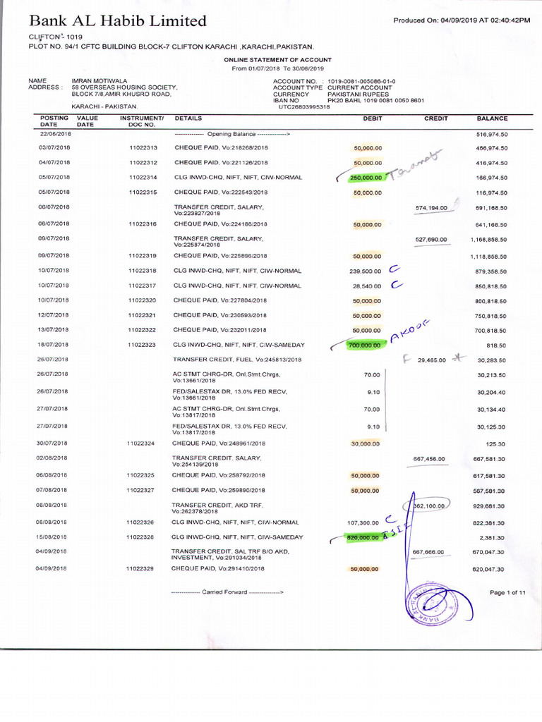 Bank Al Habib Statement | PDF