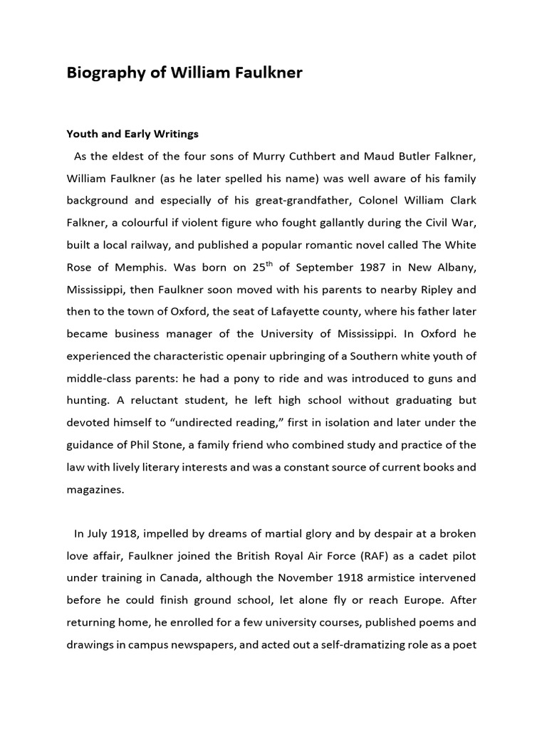 Biography of William Faulkner | PDF | William Faulkner