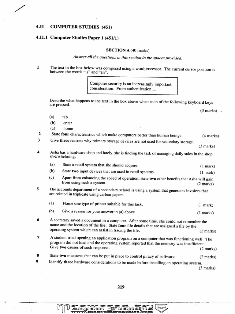 2011kcse Computer Studies Questions | PDF