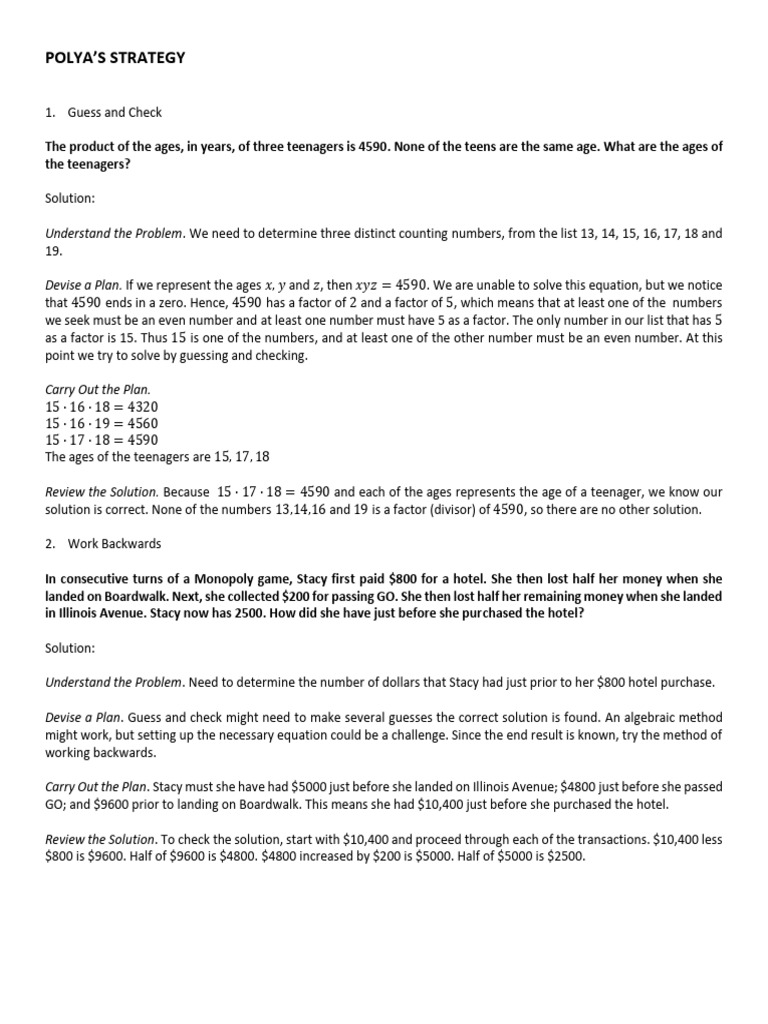 Polya's Strategy | PDF | Decimal | Numbers