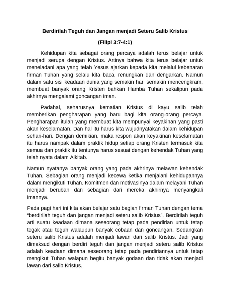 Berdirilah Teguh Dan Jangan Menjadi Seteru Salib Kristus | PDF | Agama & Spiritualitas