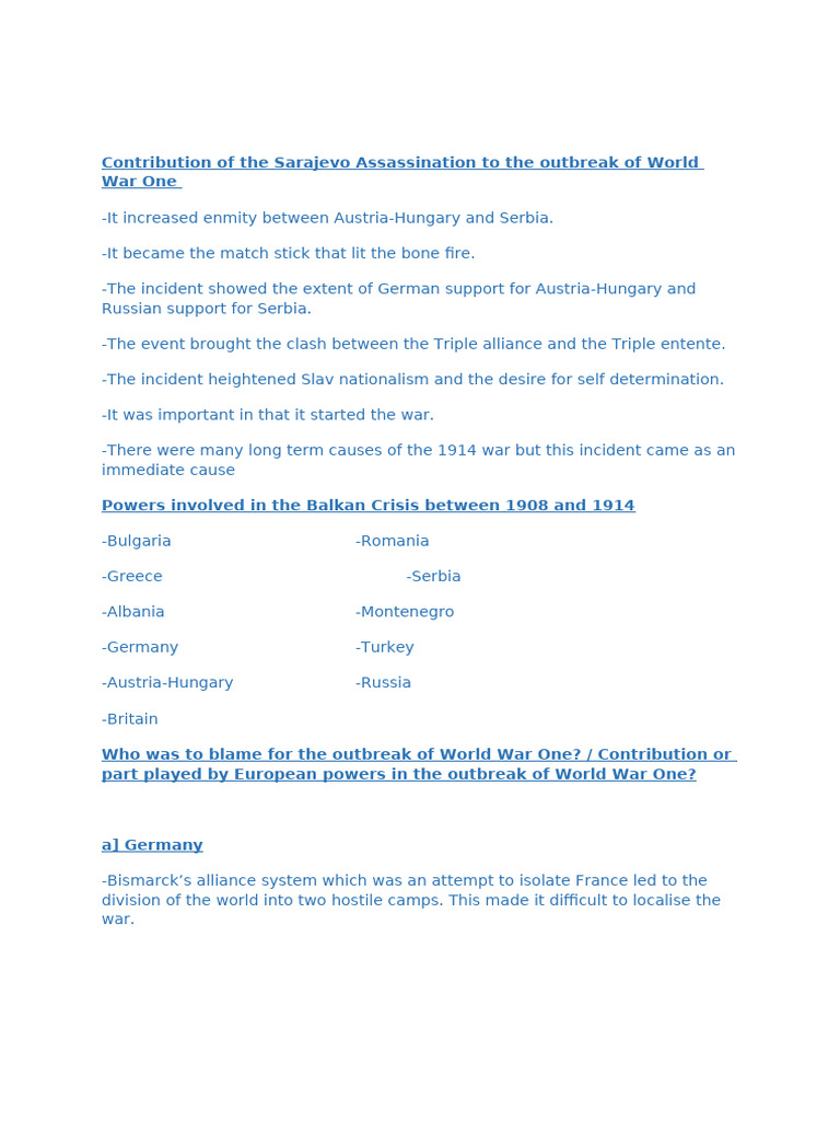 Sarajevo Assassination's Role in WWI | PDF | U Boats | Battle Of The Somme