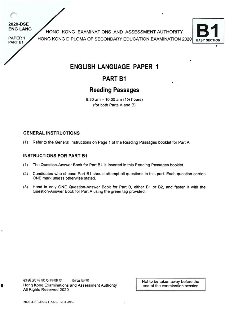 2020 HKDSE English Language Paper 1B1 | PDF