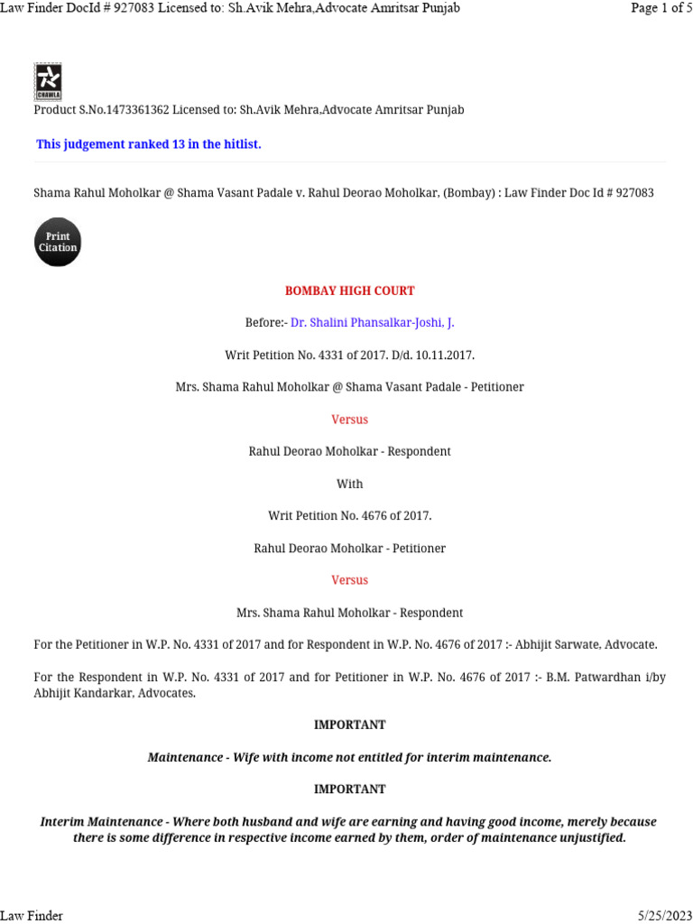 Rahul Deorao Moholkar - Petitioner Versus Mrs. Shama Rahul Moholkar ...