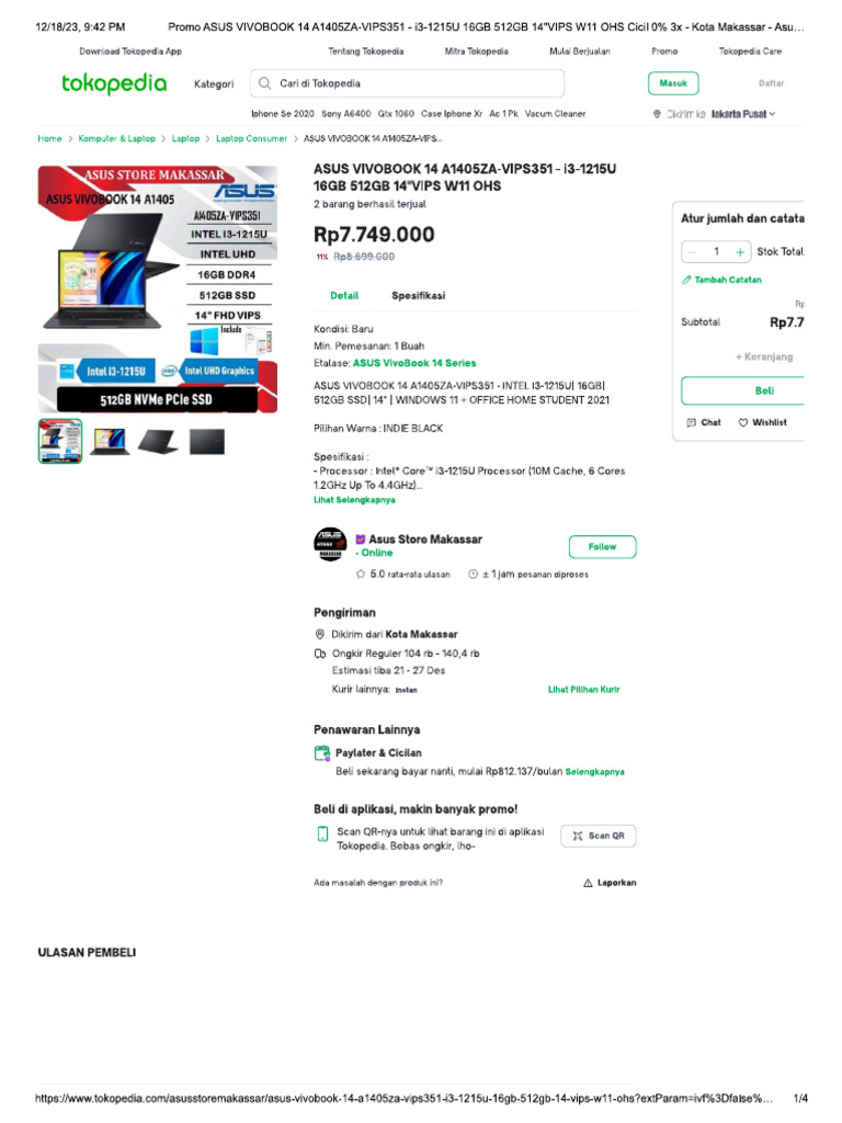 Spek Laptop Tokopedia | PDF