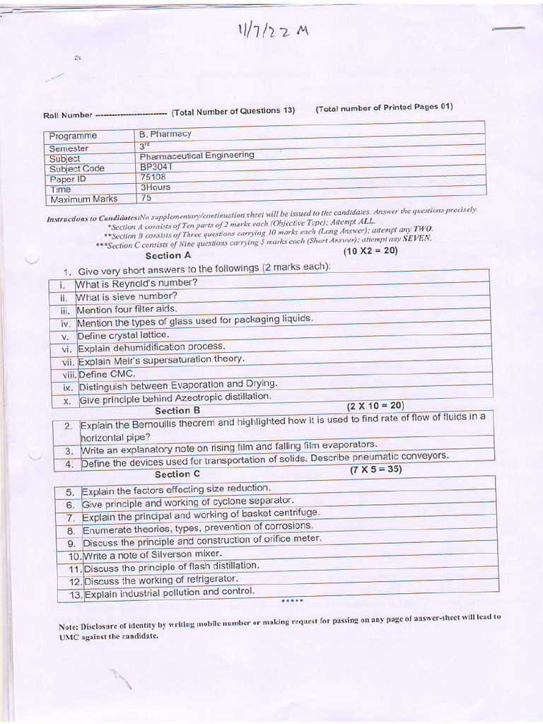 BP-304T Previous Question Papers | PDF
