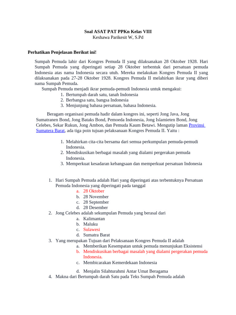Soal - ASAT - PAT - PPKN - Kelas - VIII 26 | PDF