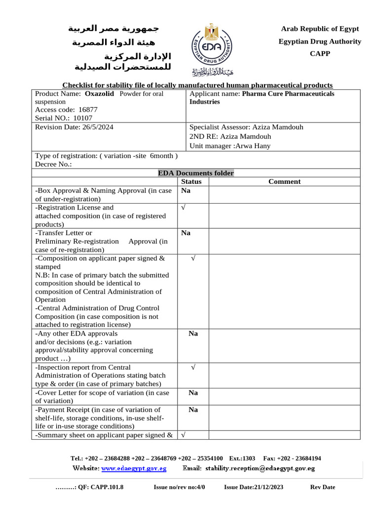QF8 Checklist For Stability File | PDF