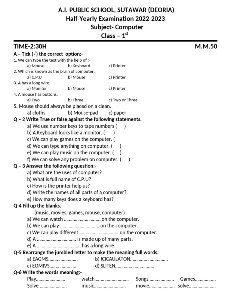 A1 Computer | PDF | Microsoft Word | Input/Output