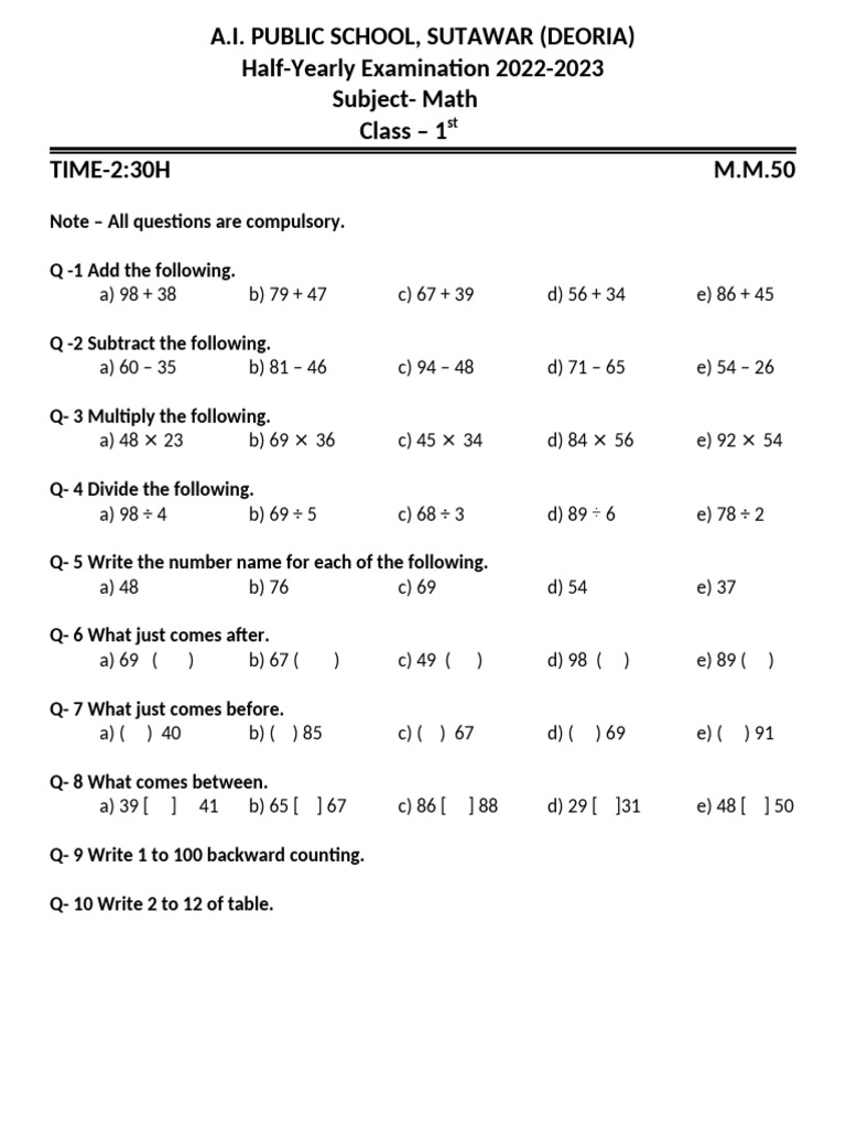 A1 MATH | PDF | Arithmetic | Mathematics