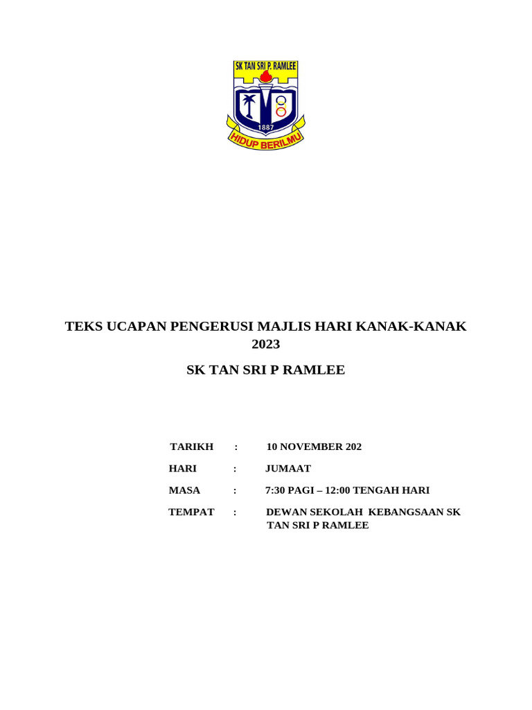 Teks Ucapan Pengerusi Majlis Hari Kanak | PDF