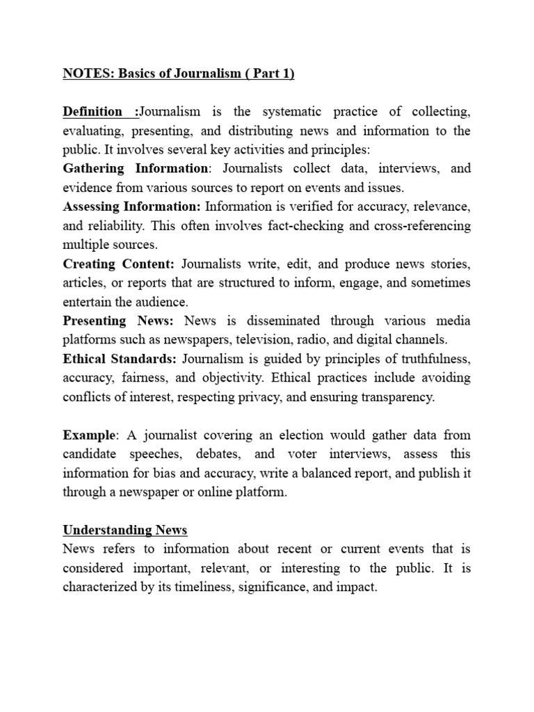 NOTES - Part 1 - Basics of Journalism | PDF | News | Journalism