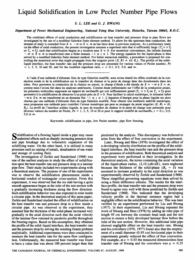 Liquid Solidification in Low Peclet Number Pipe Flows | PDF | Thermal ...