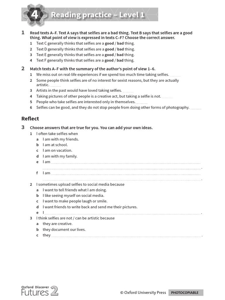 ODF2 Unit 4 Reading Practice L1 | PDF | Selfie