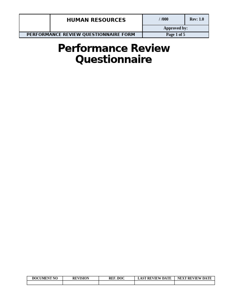Performance Review Questionnaire Done | PDF | Performance Appraisal ...