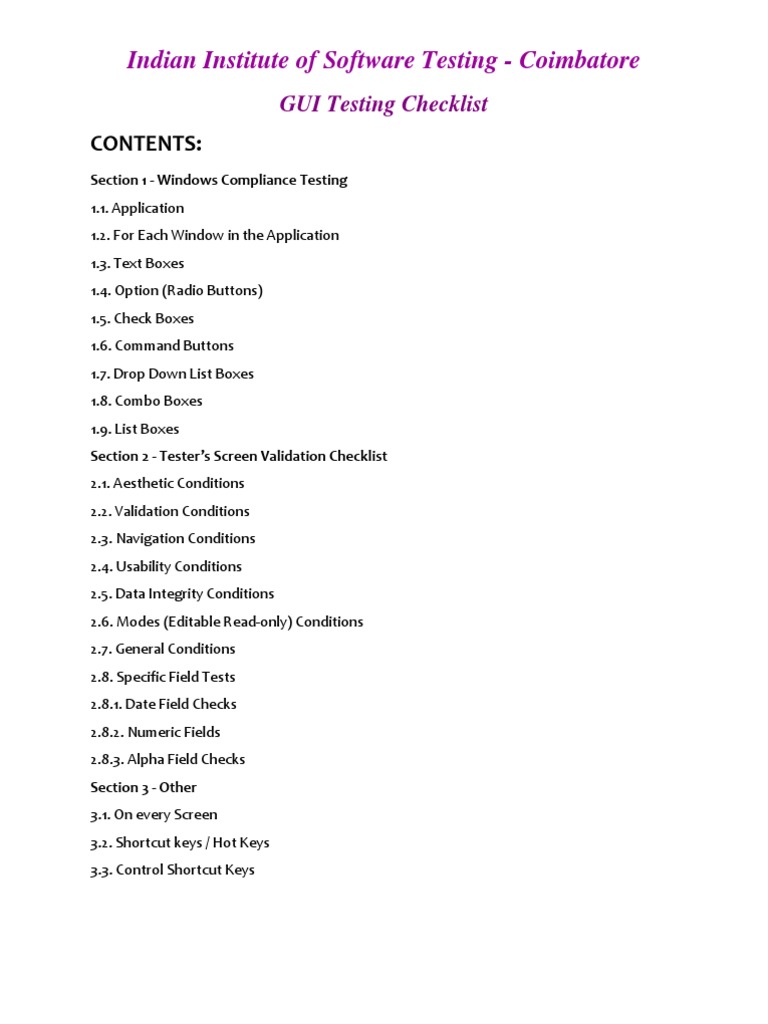 GUI Testing Checklist | PDF | Button (Computing) | Keyboard Shortcut