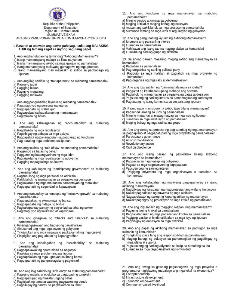 4th Quarter Exam Ap Summative Pdf