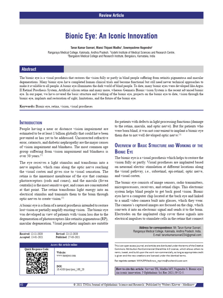 Bionic Eye An Iconic Innovation.11 | PDF | Visual Perception | Vision