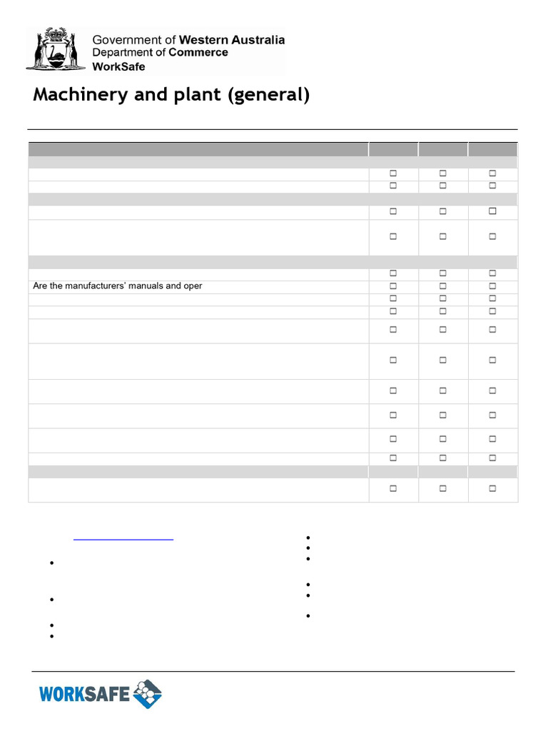 Checklist-Machinery and Plant | PDF | Forklift | Safety