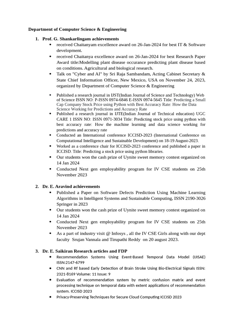 Department of Computer Science Engineering News Letter-2023 | PDF | Machine Learning | Computing