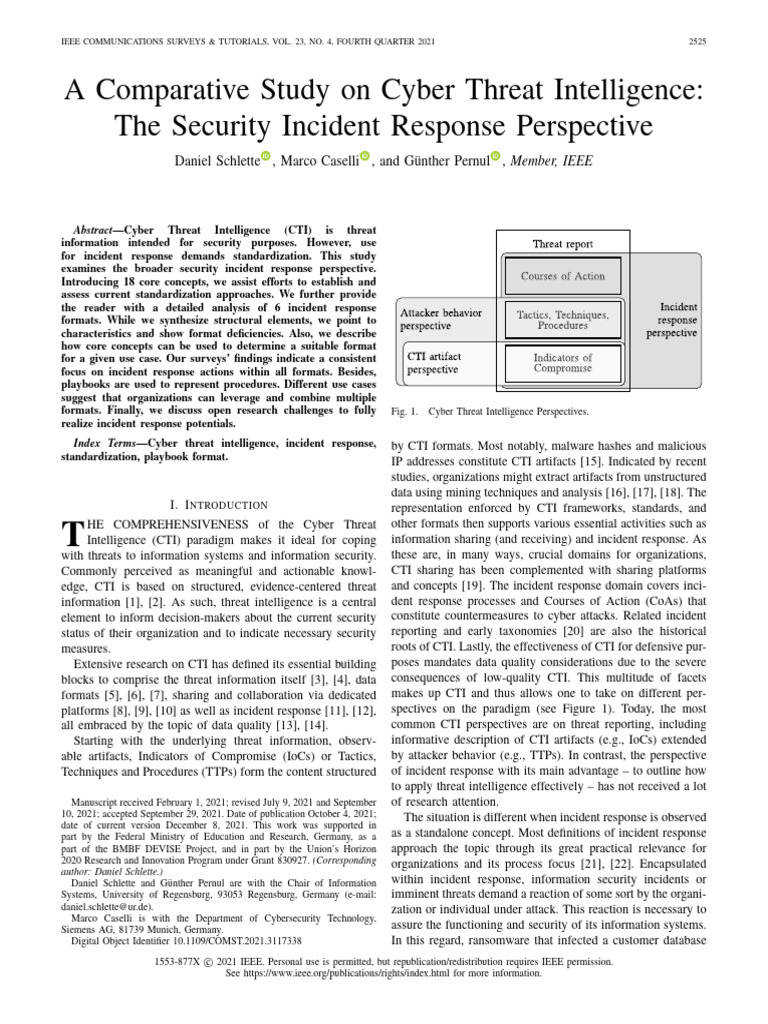A Comparative Study On Cyber Threat Intelligence The Security Incident Response Perspective ...