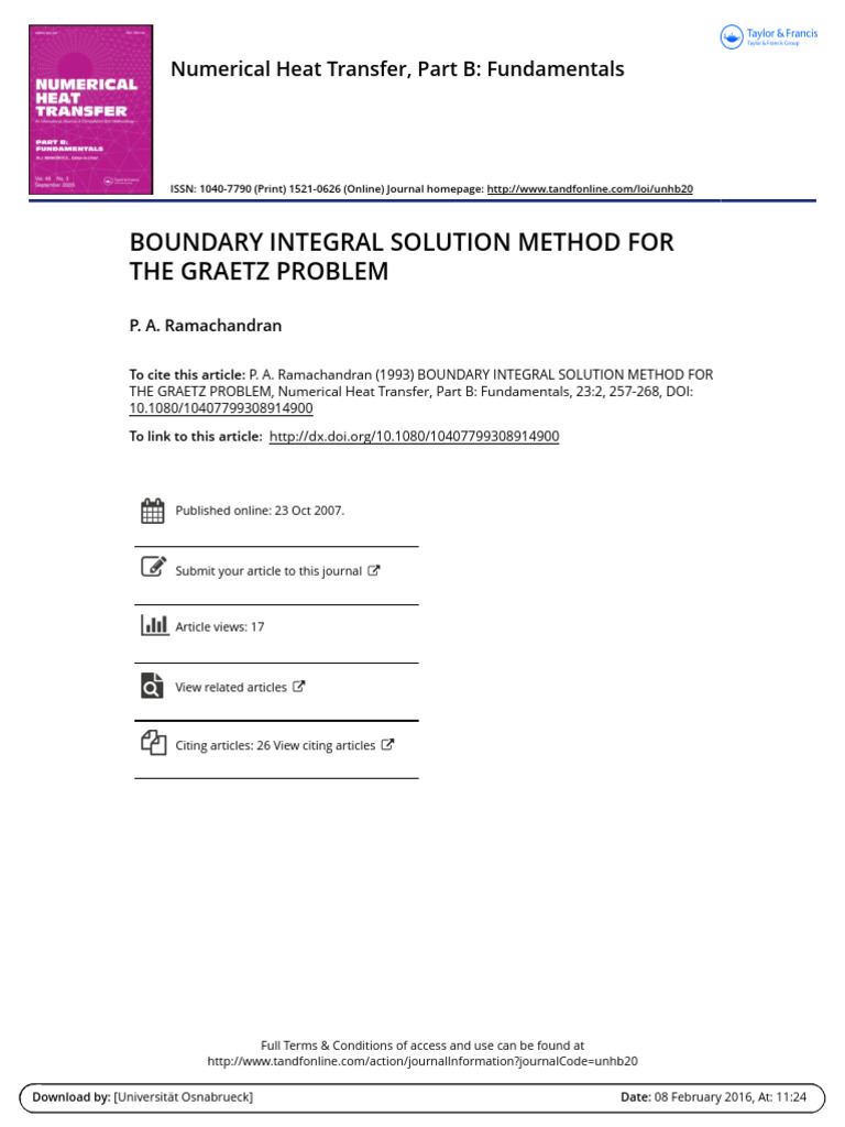 BOUNDARY INTEGRAL SOLUTION METHOD FOR THE GRAETZ PROBLEM | PDF ...