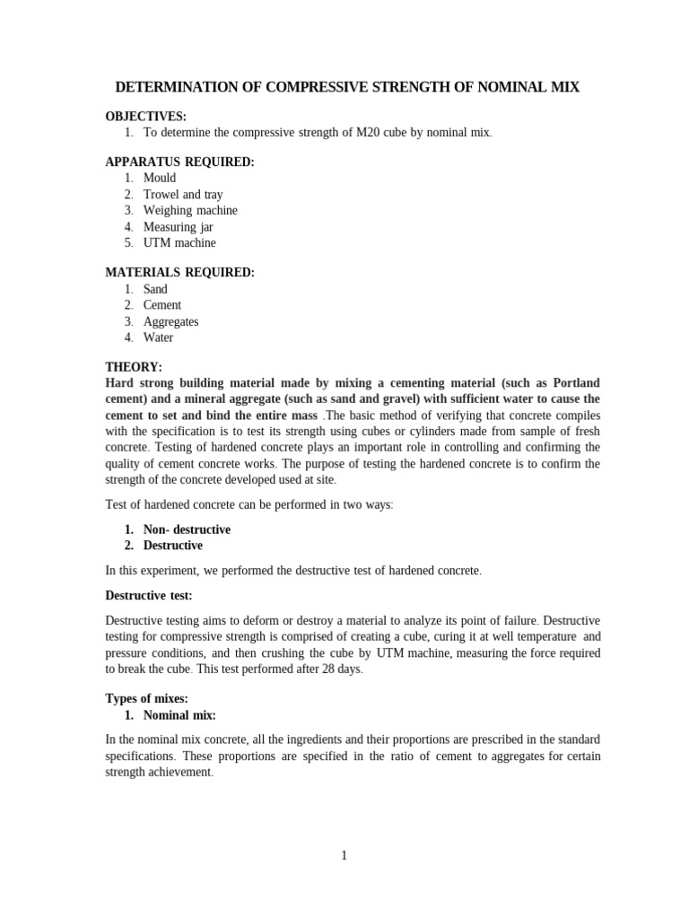 Determination of Compressive Strength of Nominal Mix Aaaa | PDF ...