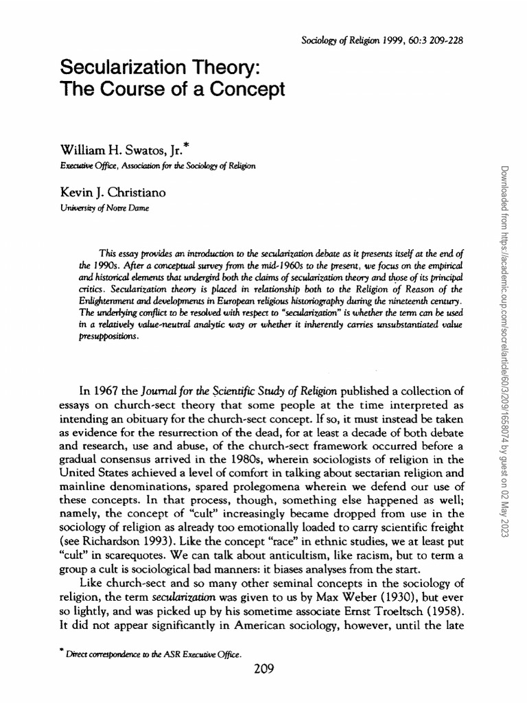 William Swatos - Secularization Theory - The Course of A Concept | PDF ...