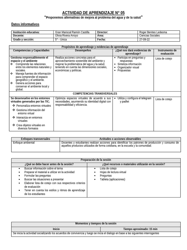 E4 CC - Ss5° Act5 | PDF | Aprendizaje | Evaluación