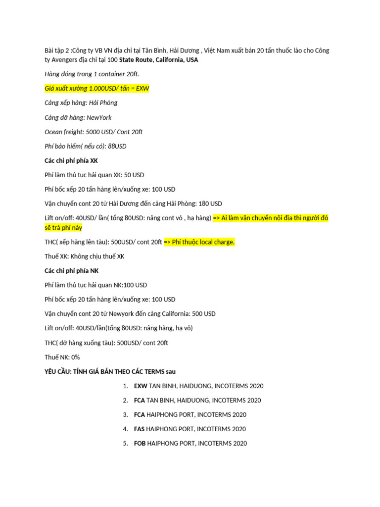 BT Tính Chi Phí | PDF