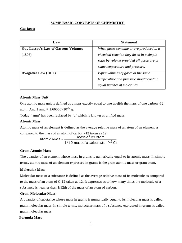 1.Some basic concepts of chemistry notes | PDF | Mole (Unit) | Molecules