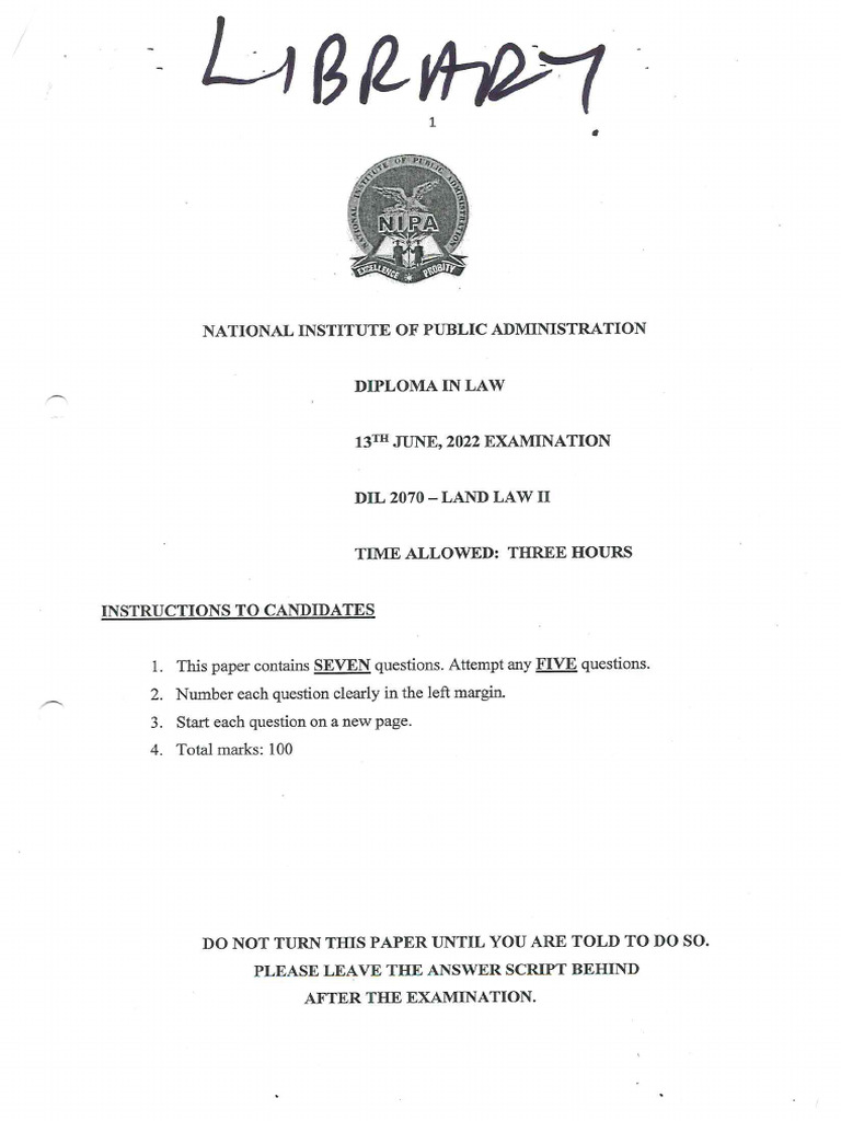 DIL 2070 - Land Law II - 2022 June | PDF