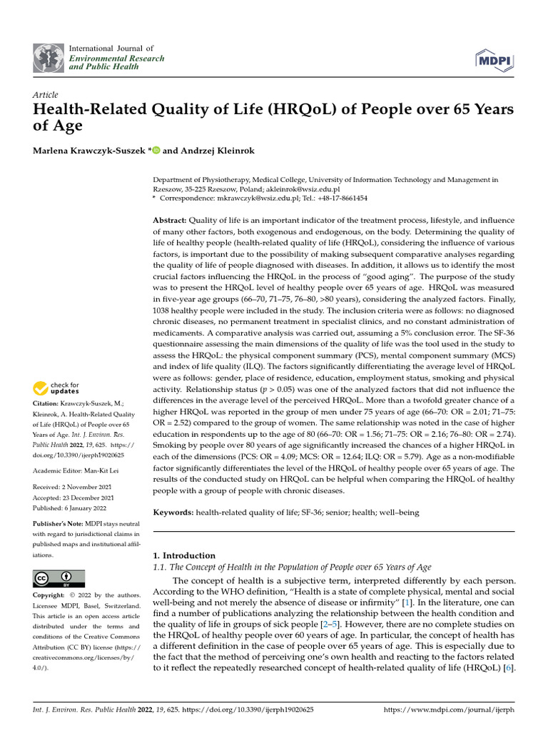 Health-Related Quality of Life (HRQoL) of People Over 65 Years of Age ...