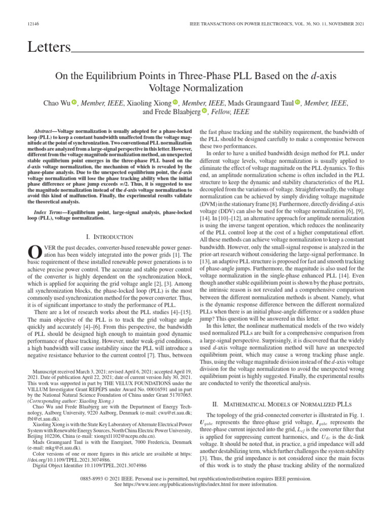 On The Equilibrium Points in Three-Phase PLL Based On The D-Axis ...