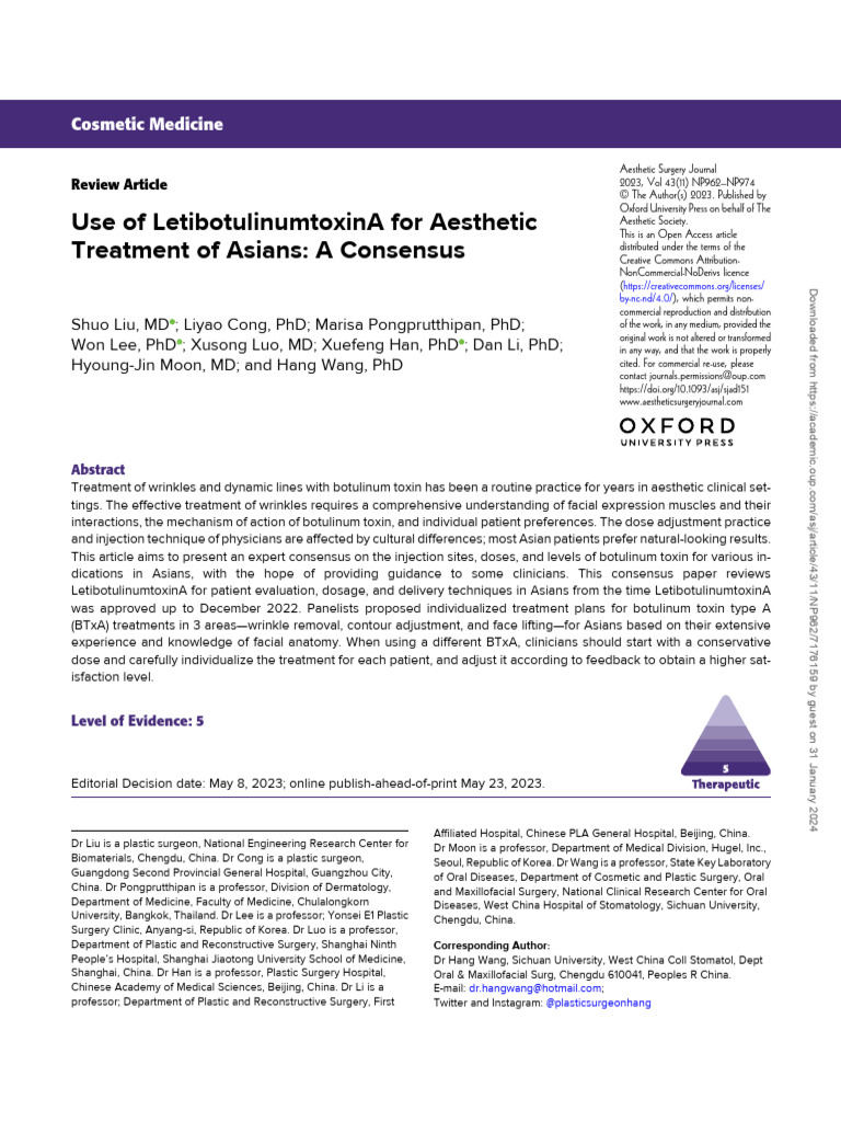 Use of LetibotulinumtoxinA For Aesthetic Treatment of Asians. A Consensus - 2023 | PDF ...