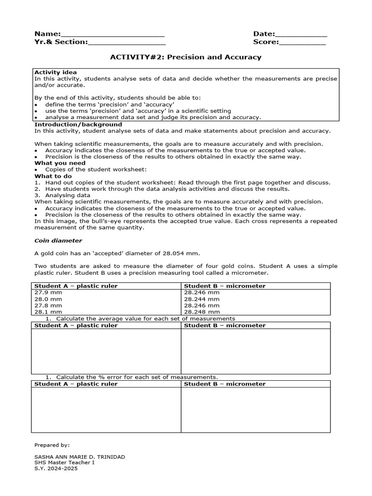 Activity Number 2 Accuracy and Precision Edited | PDF | Accuracy And Precision | Measurement