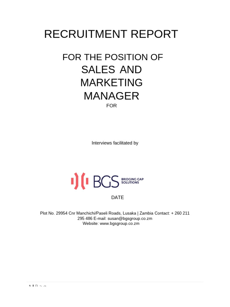 Sales & Marketing Manager Recruitment Report | PDF | Performance ...