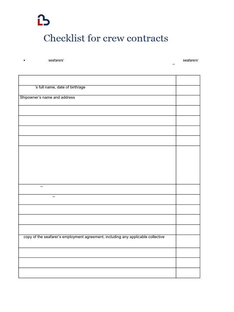 MLC Checklist For Crew Contracts | PDF | Sailor | Employment