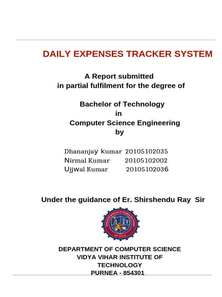Daily Expenses Tracker System Report | PDF | Computer Science | Computing